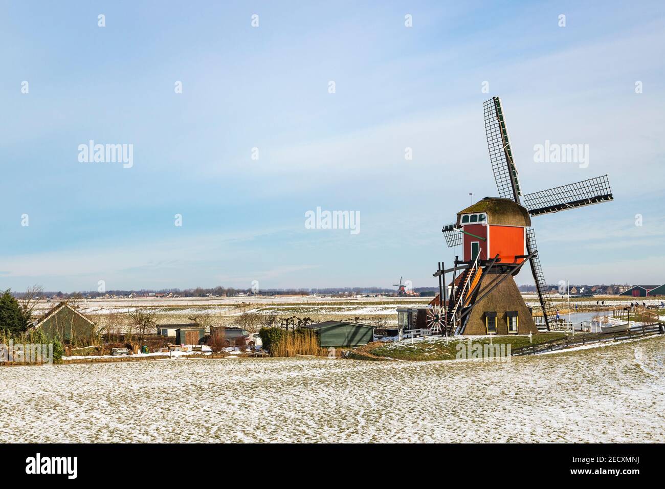 Iconic Dutch winter scene, ice skating in a polder landscape with the ...