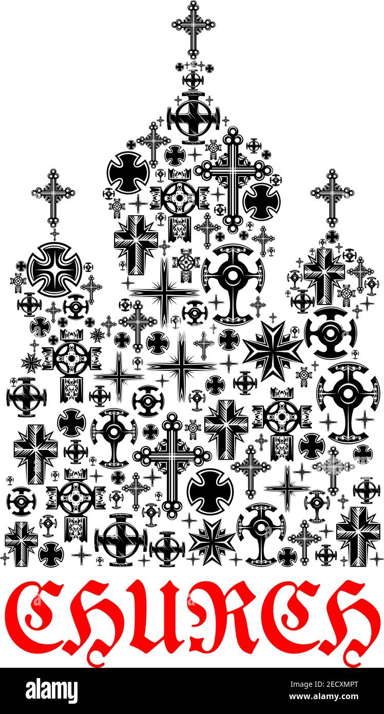 Church icon. Religion christianity cross symbols in shape of temple for ...