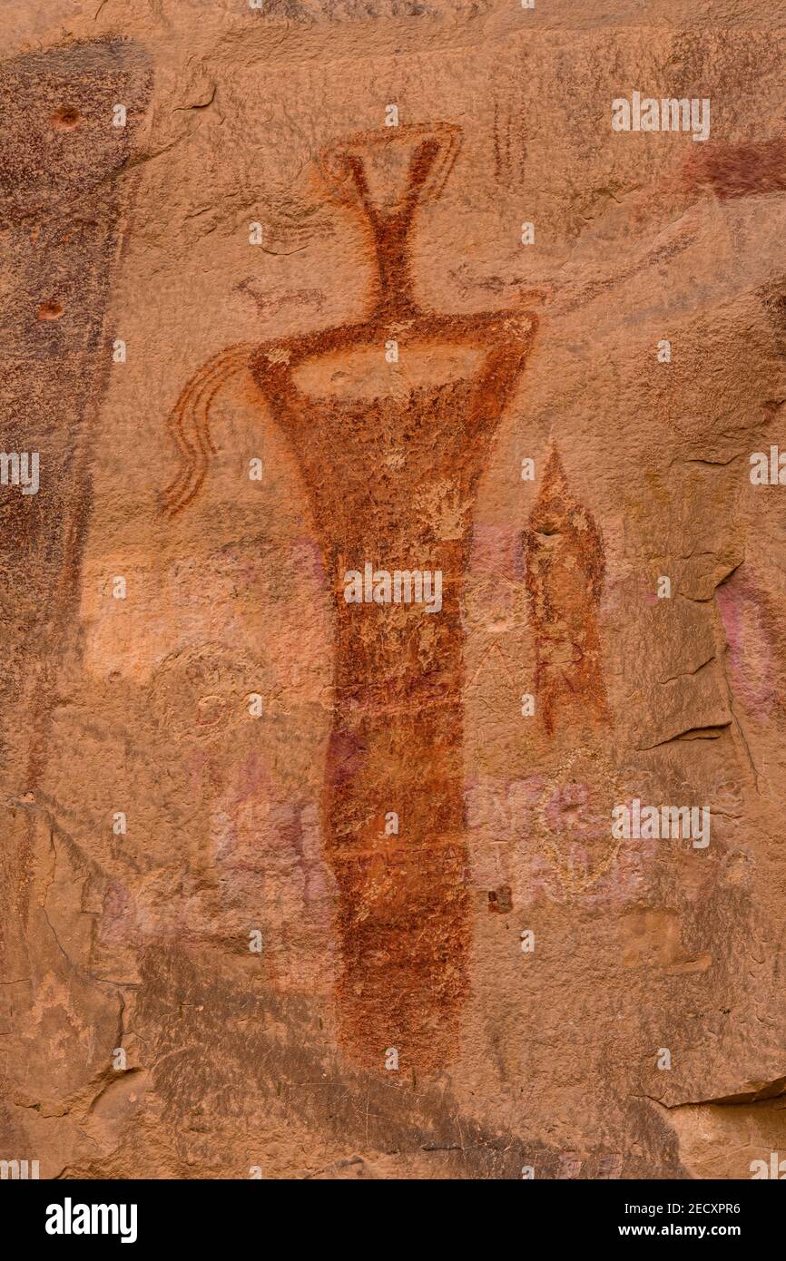 Larger than life pictographs in the Barrier Canyon style in Sego Canyon ...