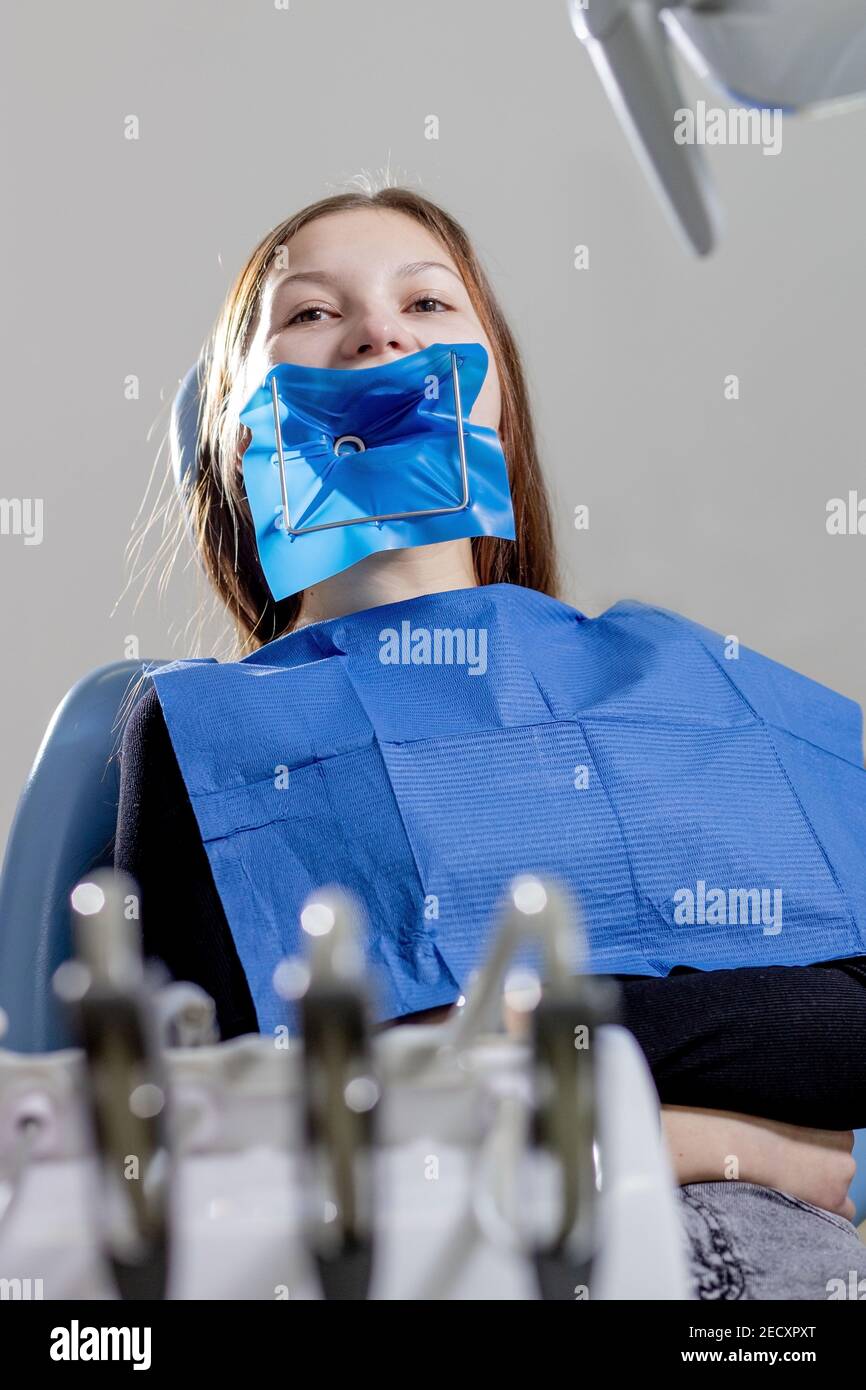 Laser bleaching teeth at dantist room. Teeth whitening for woman ...