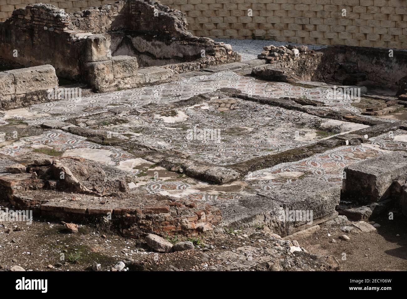 Roman ruins with mosaic on Patio of thermal baths, Finca del secretario ...