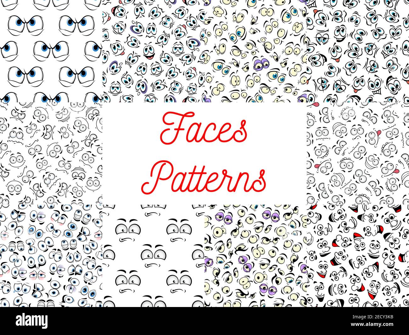 Human faces patterns. Vector pattern of cartoon emoticon faces with ...
