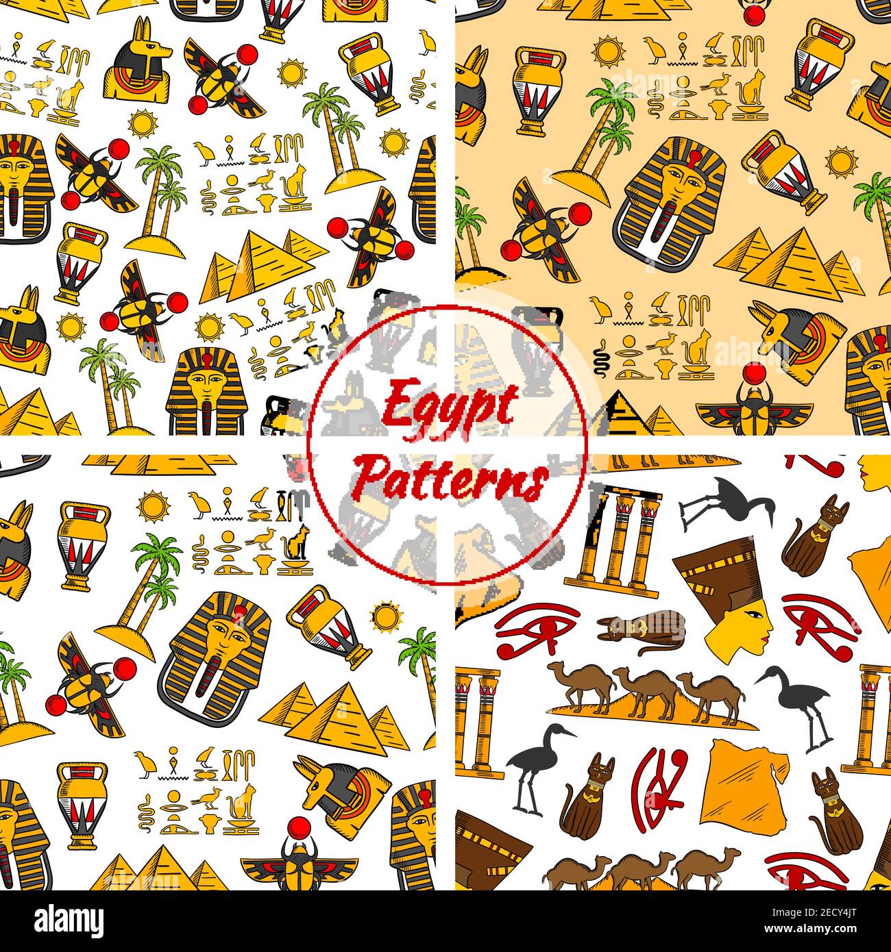 Egypt. Ancient Egyptian culture seamless patterns. Vector pattern of ... Egypt. Ancient Egyptian culture seamless patterns. Vector pattern of ...