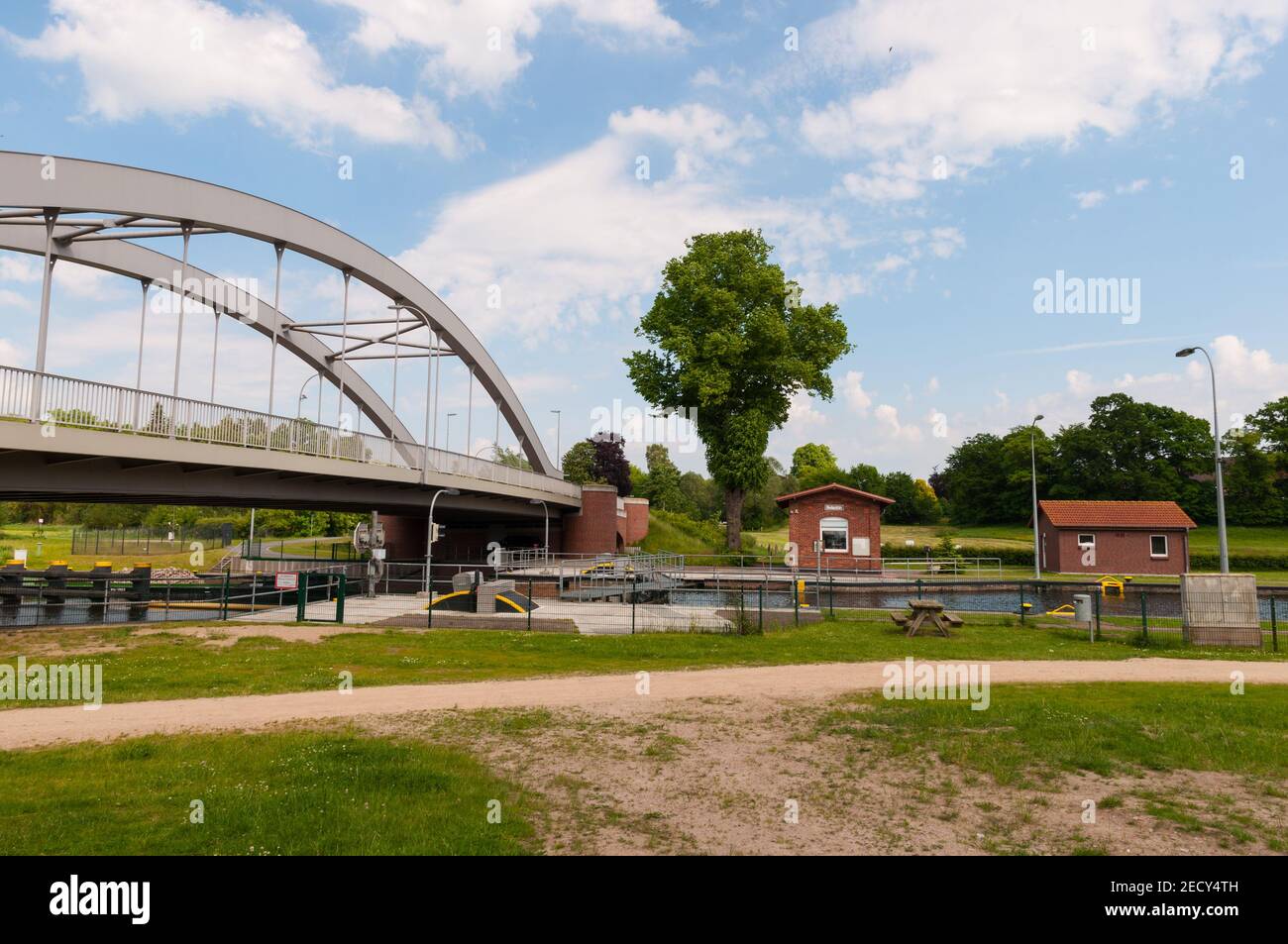 Lock and bridge in Elbe-Lubeck Canal in Germany Stock Photo - Alamy