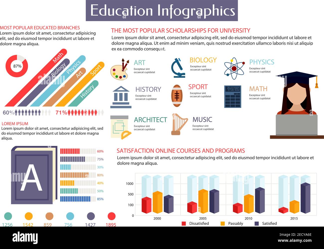 Education infographics placard template. Most popular scholarships for ...