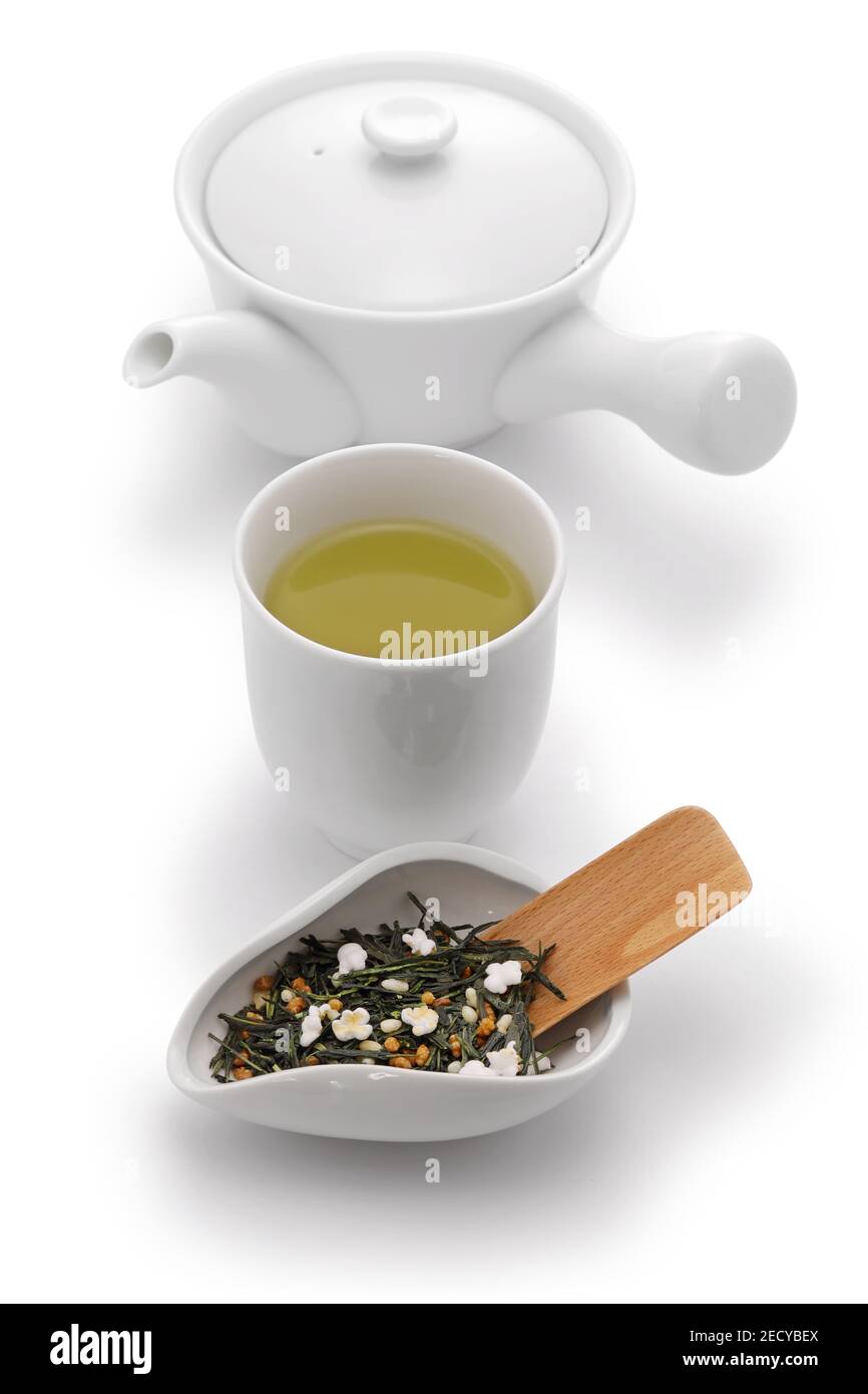 Japanese genmai cha, green tea mixed with roasted popped brown rice ...