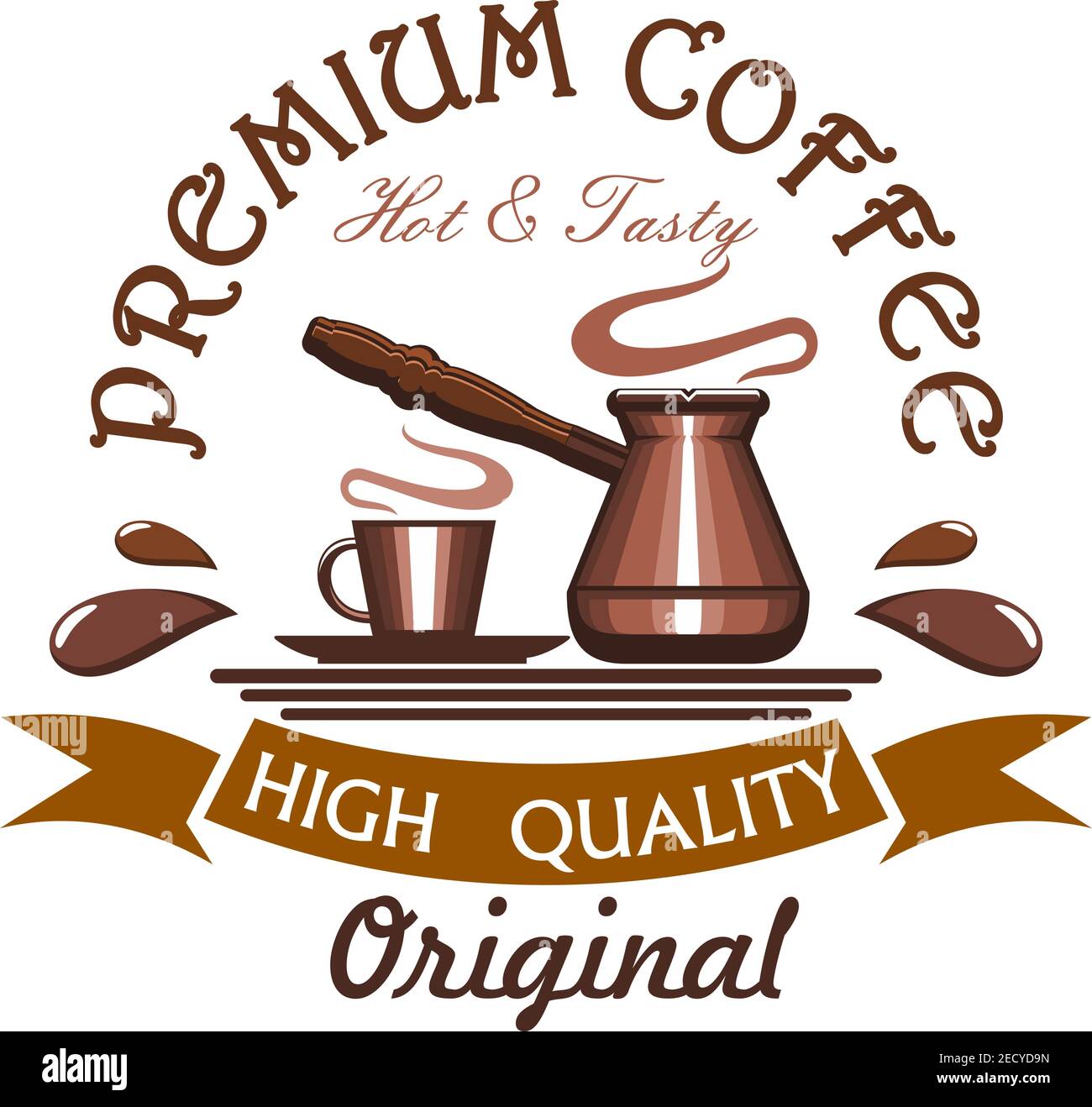 Coffee. Vector icon of coffe cup and cezve turkish coffee maker. Emblem ...