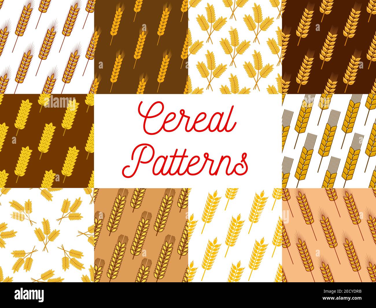 Cereal seamless patterns set of yellow ears of wheat, rye and barley ...