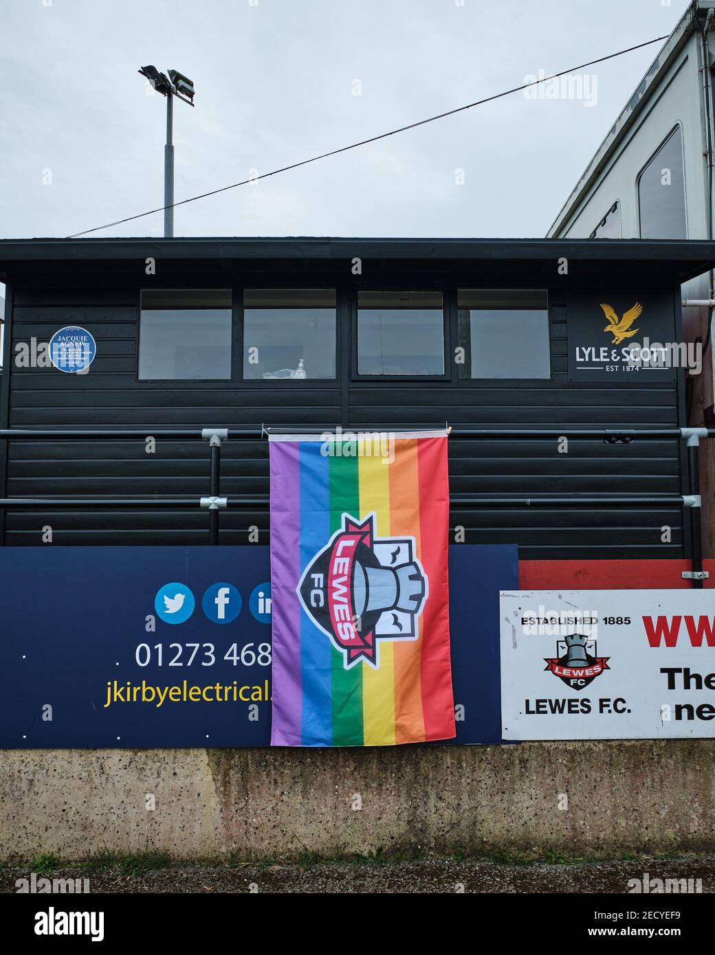 Lewes, UK. 14th Feb, 2021. Lewes rainbow flag during the FA Women's ...