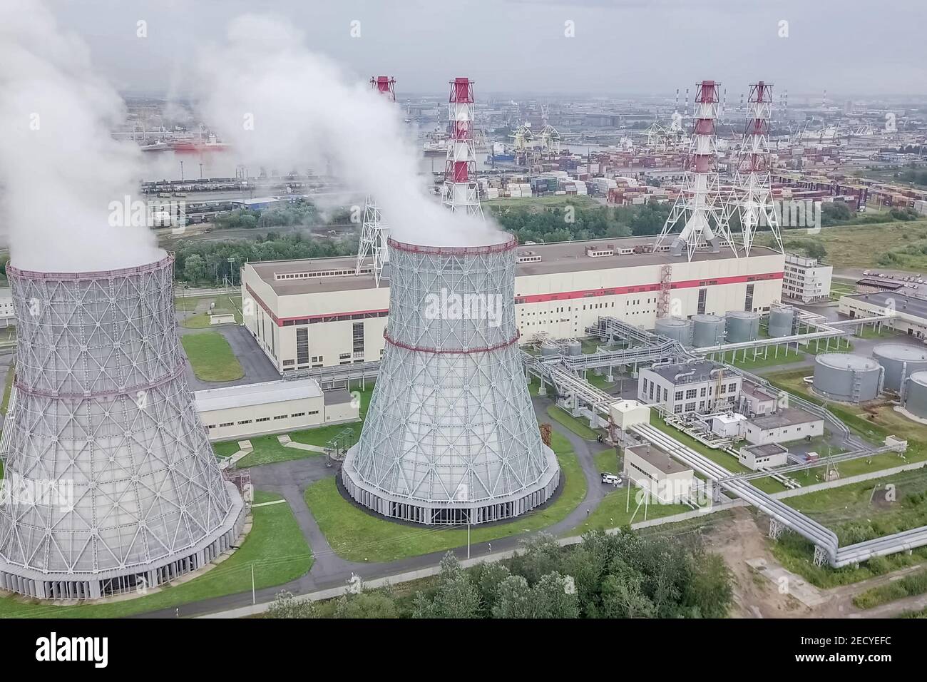 Soaring steam towers of a nuclear power plant Stock Photo - Alamy