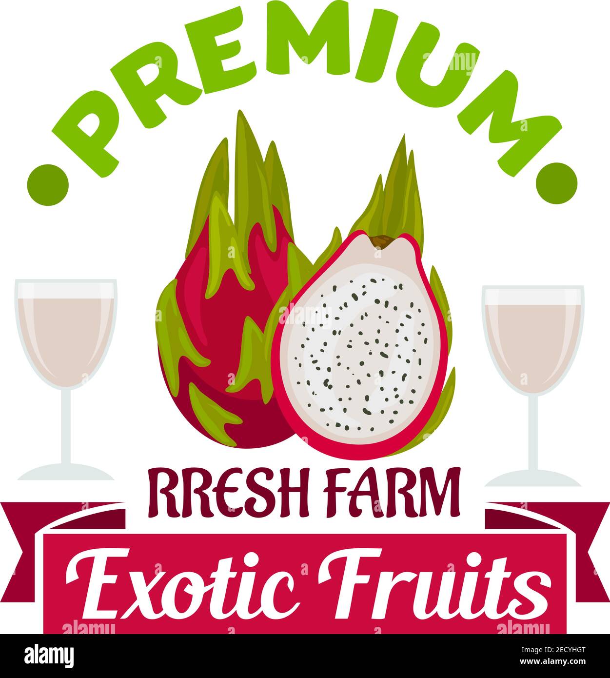 Exotic tropical dragon fruit symbol with asian ripe pitahaya and fresh ...