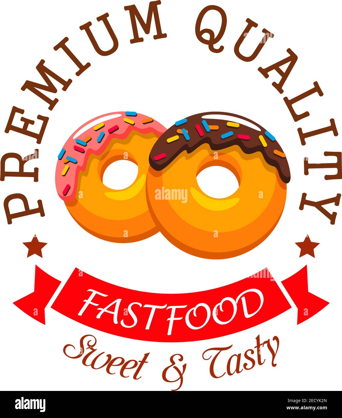 Donut shop or fast food cafe emblem. Bakery icon of sweet doughnut ...