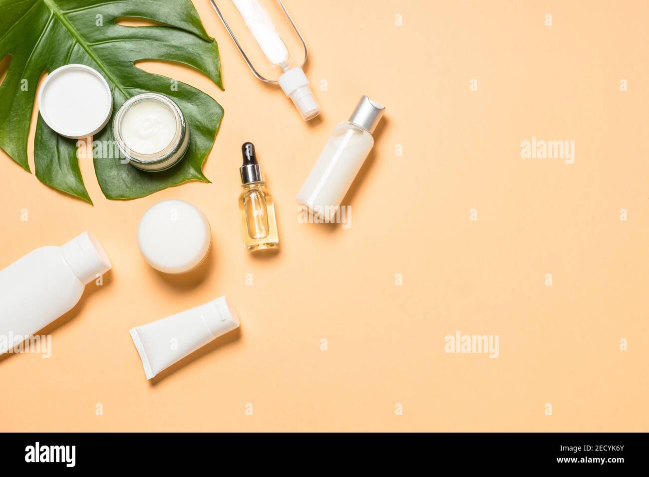 Natural cosmetic products at color background Stock Photo - Alamy