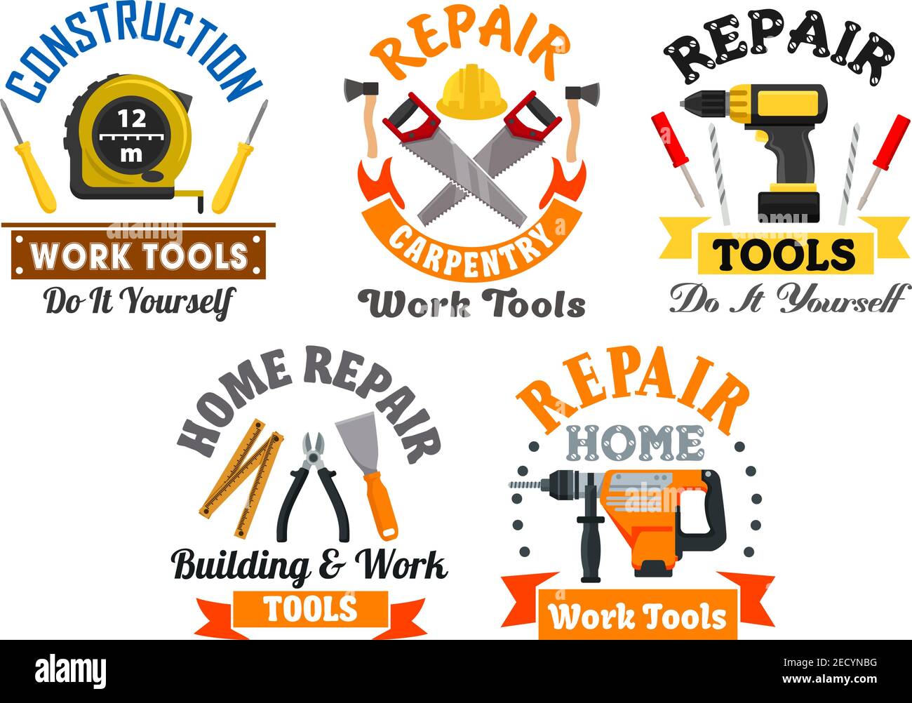 Working tool and equipment isolated symbols with drill, screwdriver ...