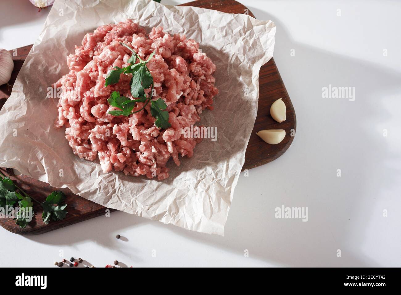homemade minced pork on parchment paper Stock Photo - Alamy