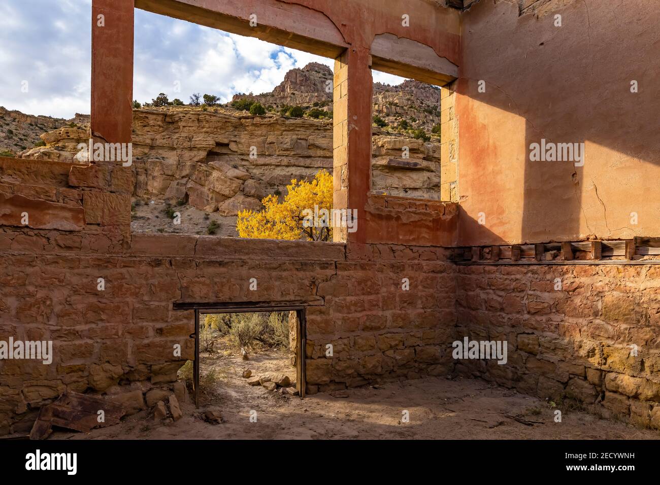 Abandoned stone and timber company store building in the old coal ...