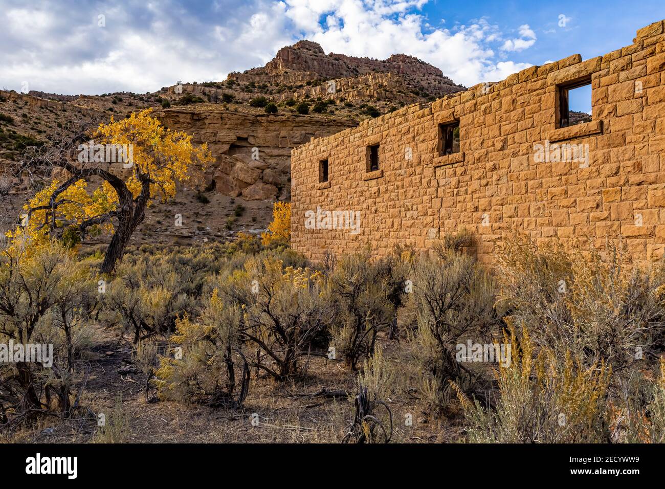 Abandoned stone and timber company store building in the old coal ...