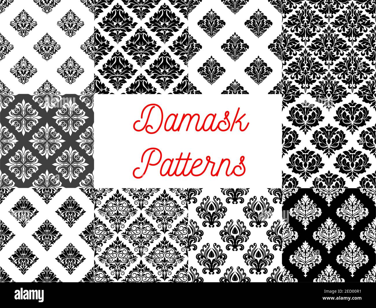 Stylized floral damask seamless patterns. Vector decoration tiles with ...