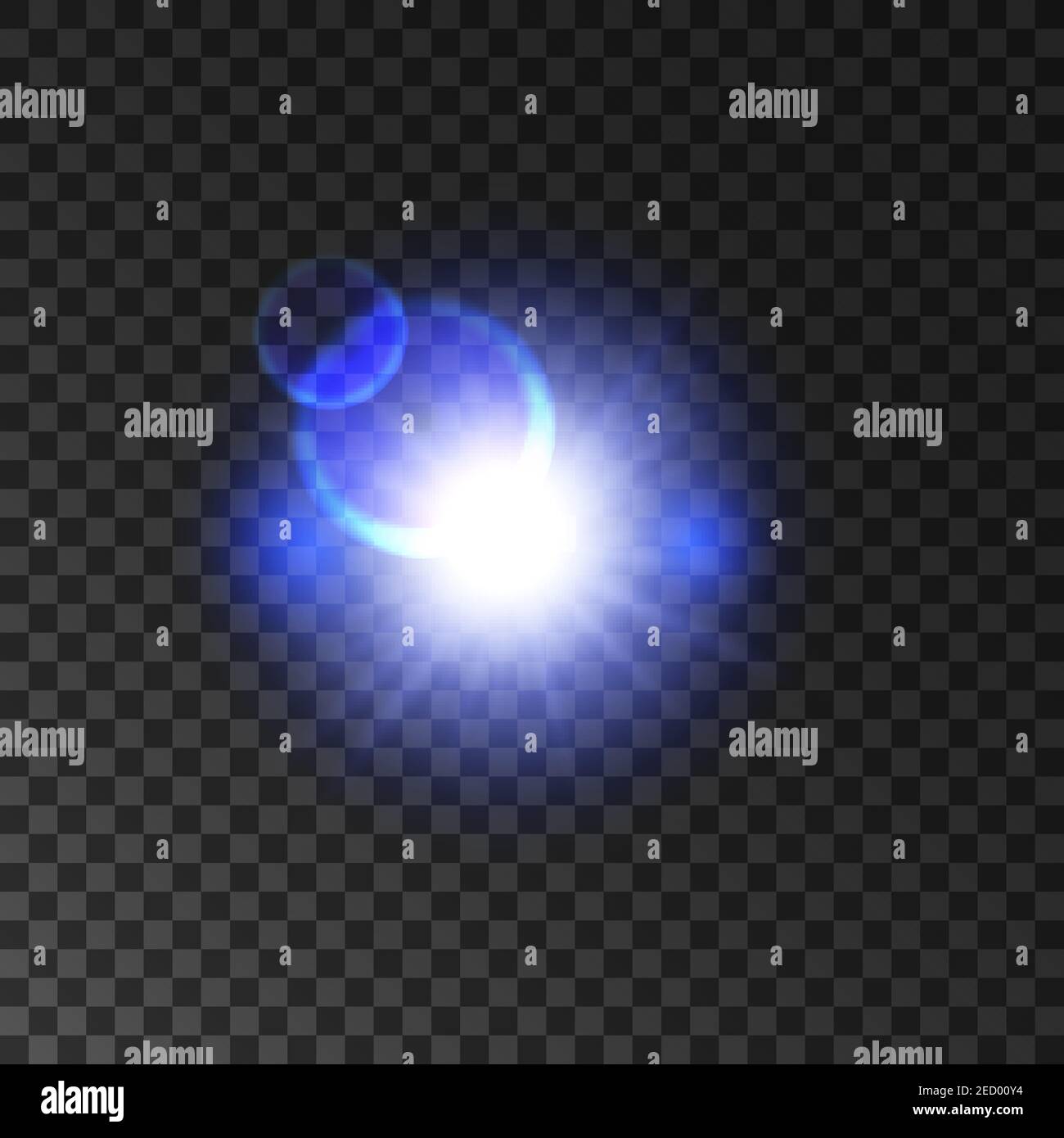 Blue glowing light flash with lens flare effect. Shining sun with halo ...