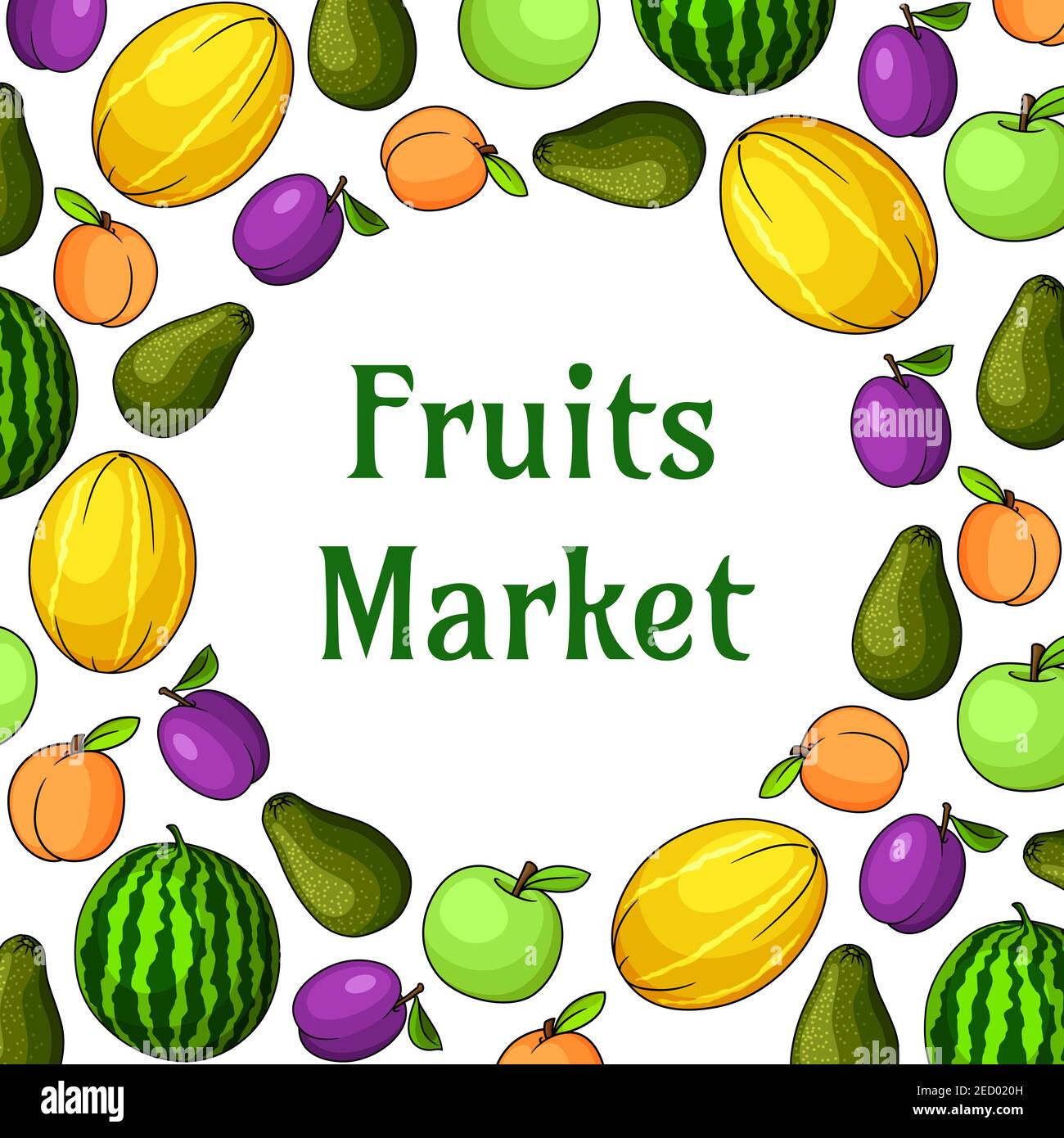 Fruits market decoration element with fruit icons. Vector design poster ...
