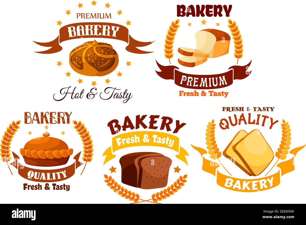 Bakery shop product labels set. Vector gold yellow emblem of white ...
