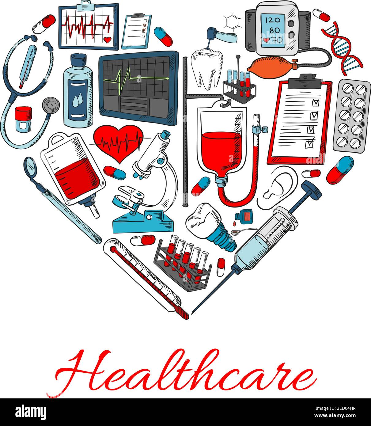 Healthcare icons in shape of heart with vector elements of medical and ...