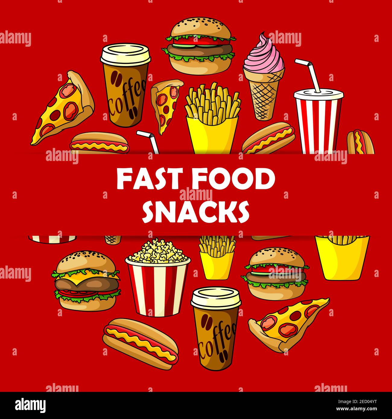 Fast food snacks label for menu card cover. Vector elements of fast ...