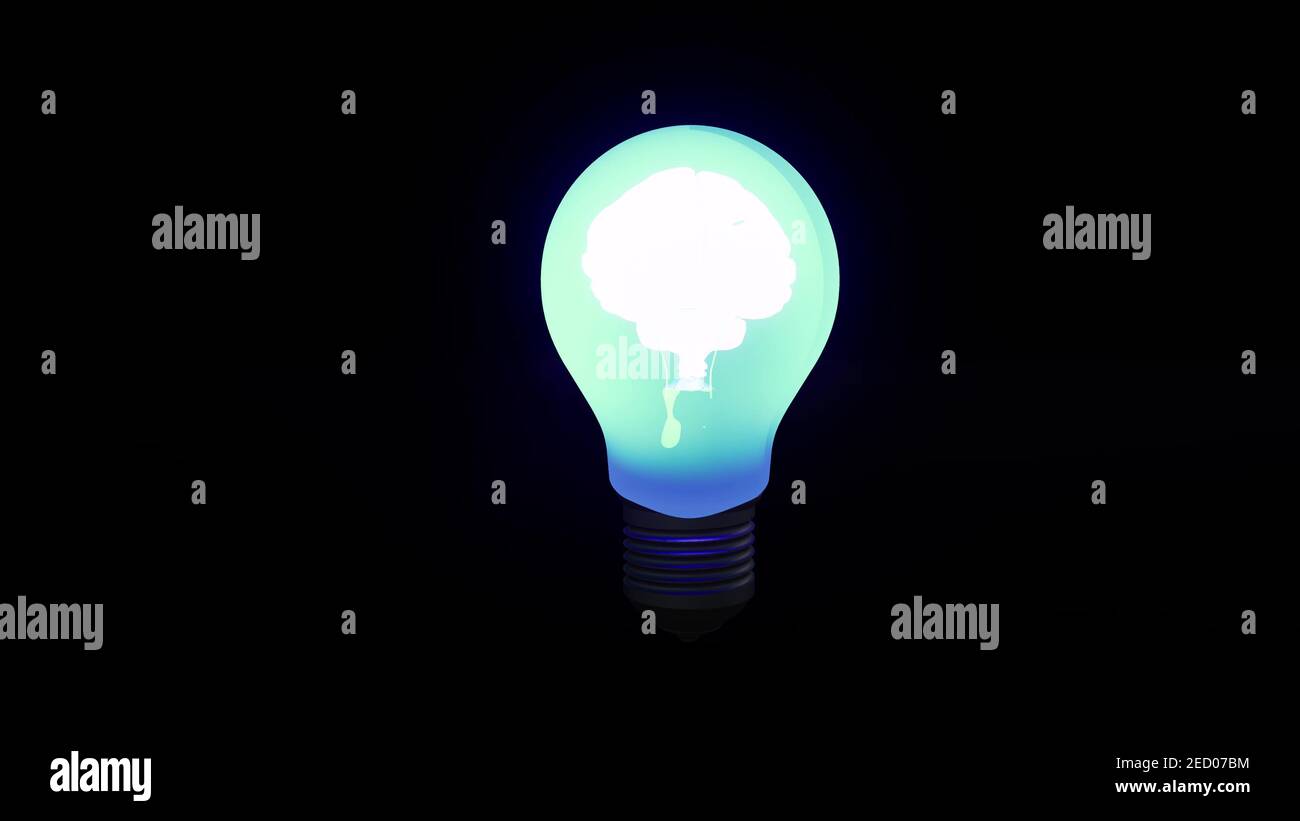 Neon brain in light bulb Energy electricity innovation concept 3d ...