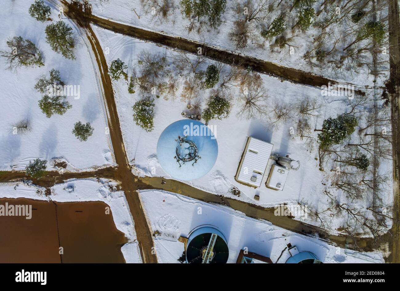 Sewage aerial view of a wastewater treatment processing plant sewage ...