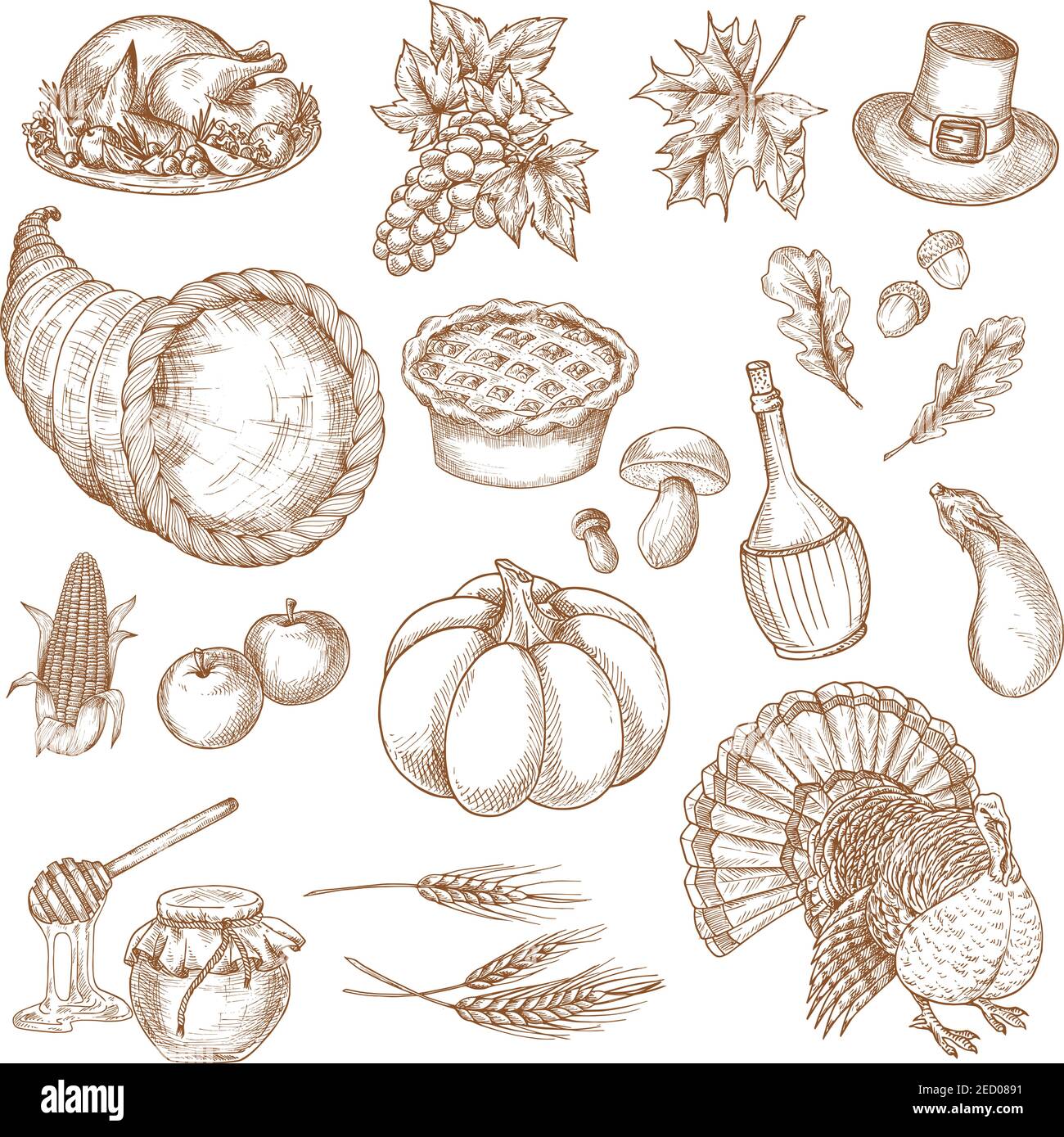 Thanksgiving day sketched symbols for greeting. Vector isolated ...