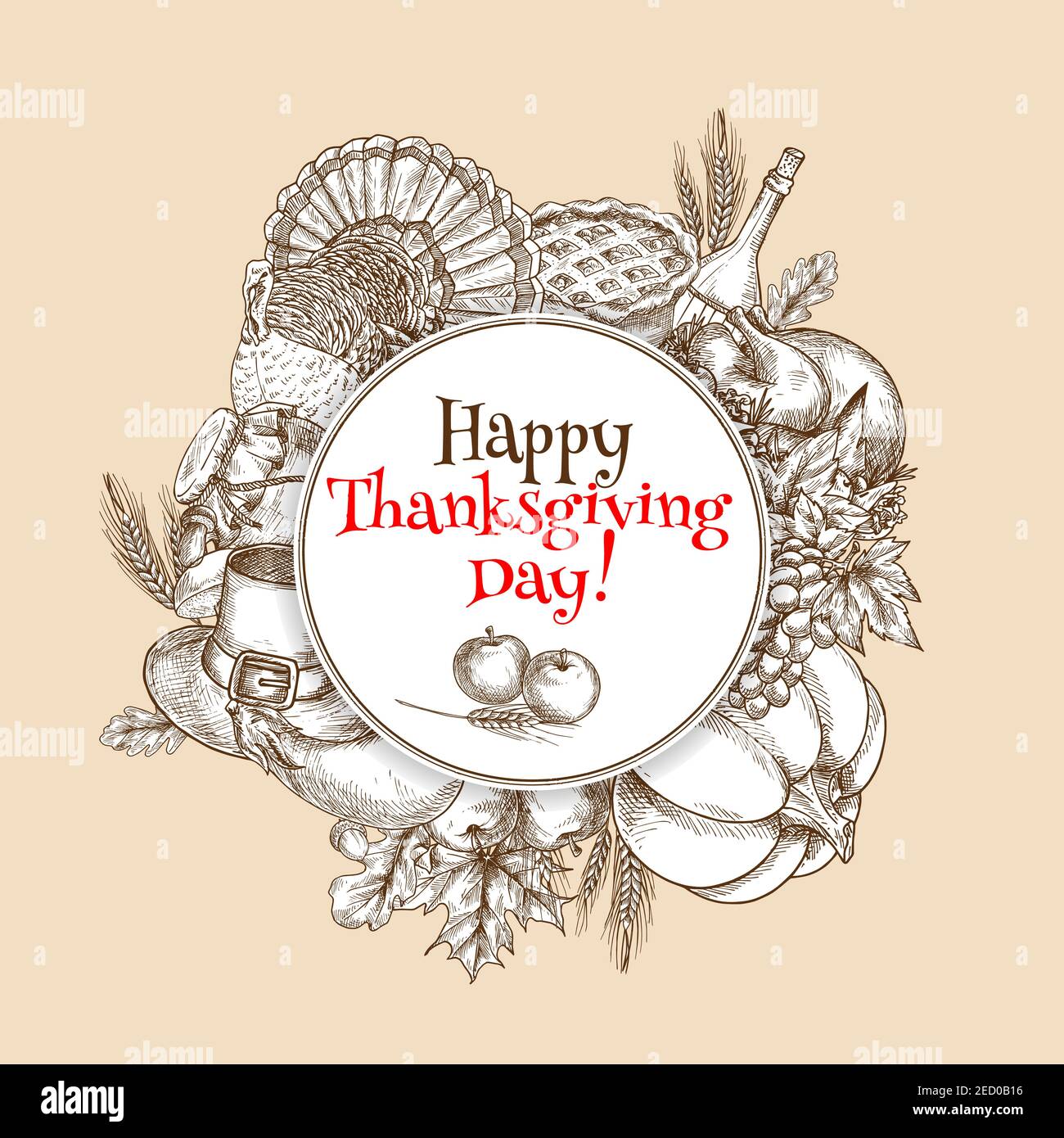 Thanksgiving vector greeting card element. Round circle space with text ...