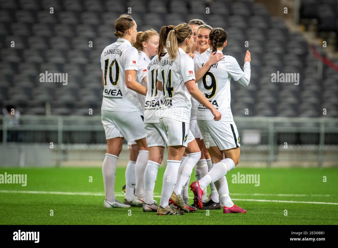 Stockholm, Sweden. 14th Feb, 2021. AIK celebrates the only and winning ...