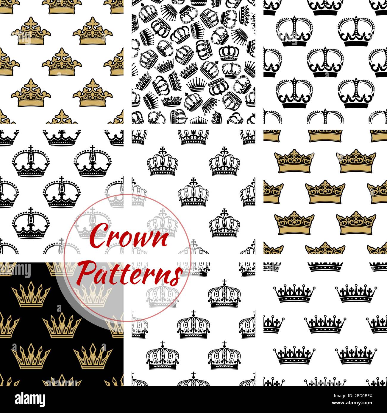 Vector pattern of royal crowns. Seamless background with golden, royal ...