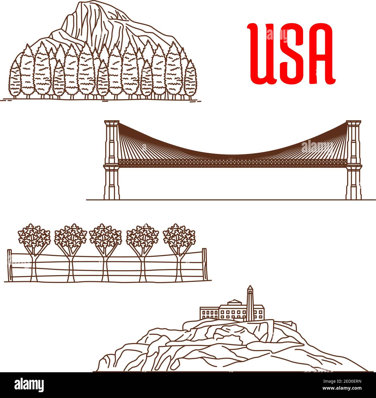 American nature landmarks and sightseeing symbols of Yosemite National ...