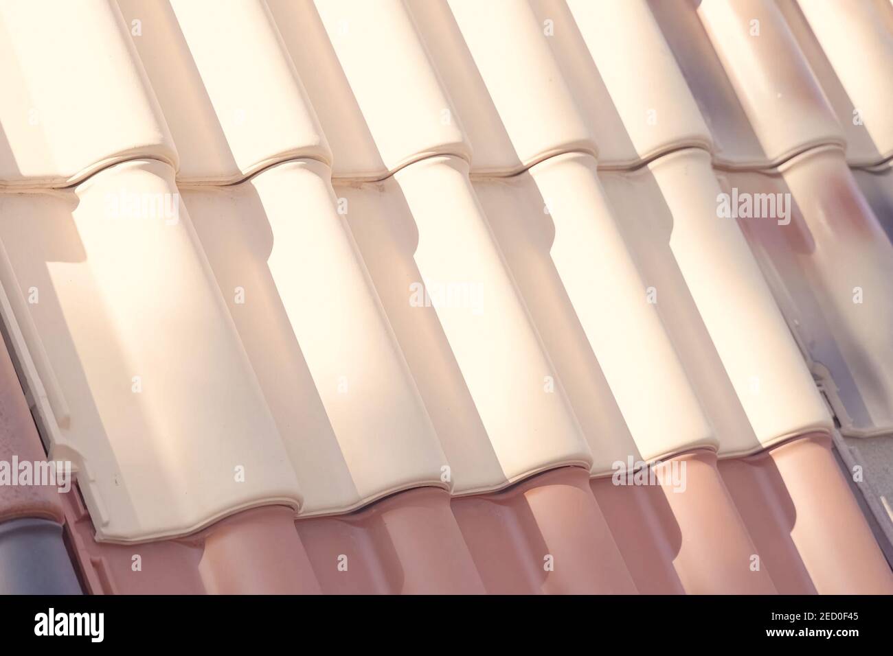Samples of ceramic roofing tiles in a warehouse of a roofing materials ...