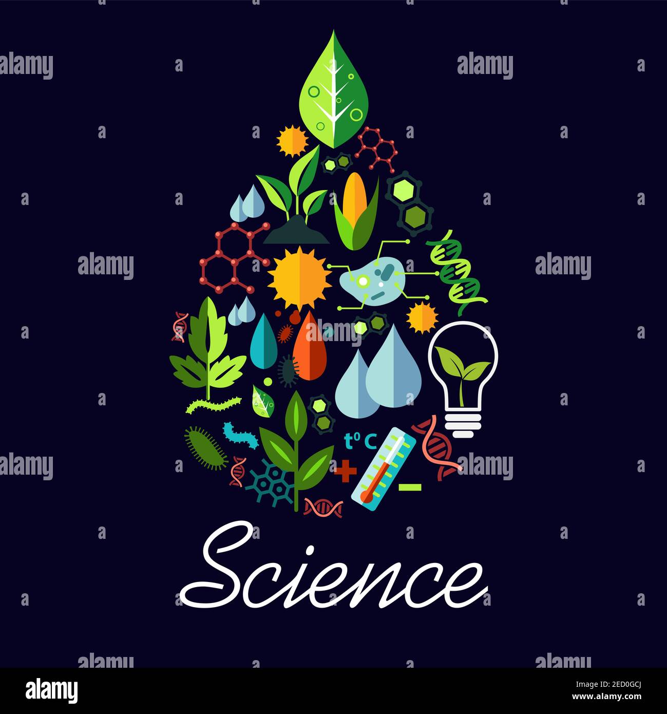 Science emblem in drop shape. Vector scientific and medical objects ...