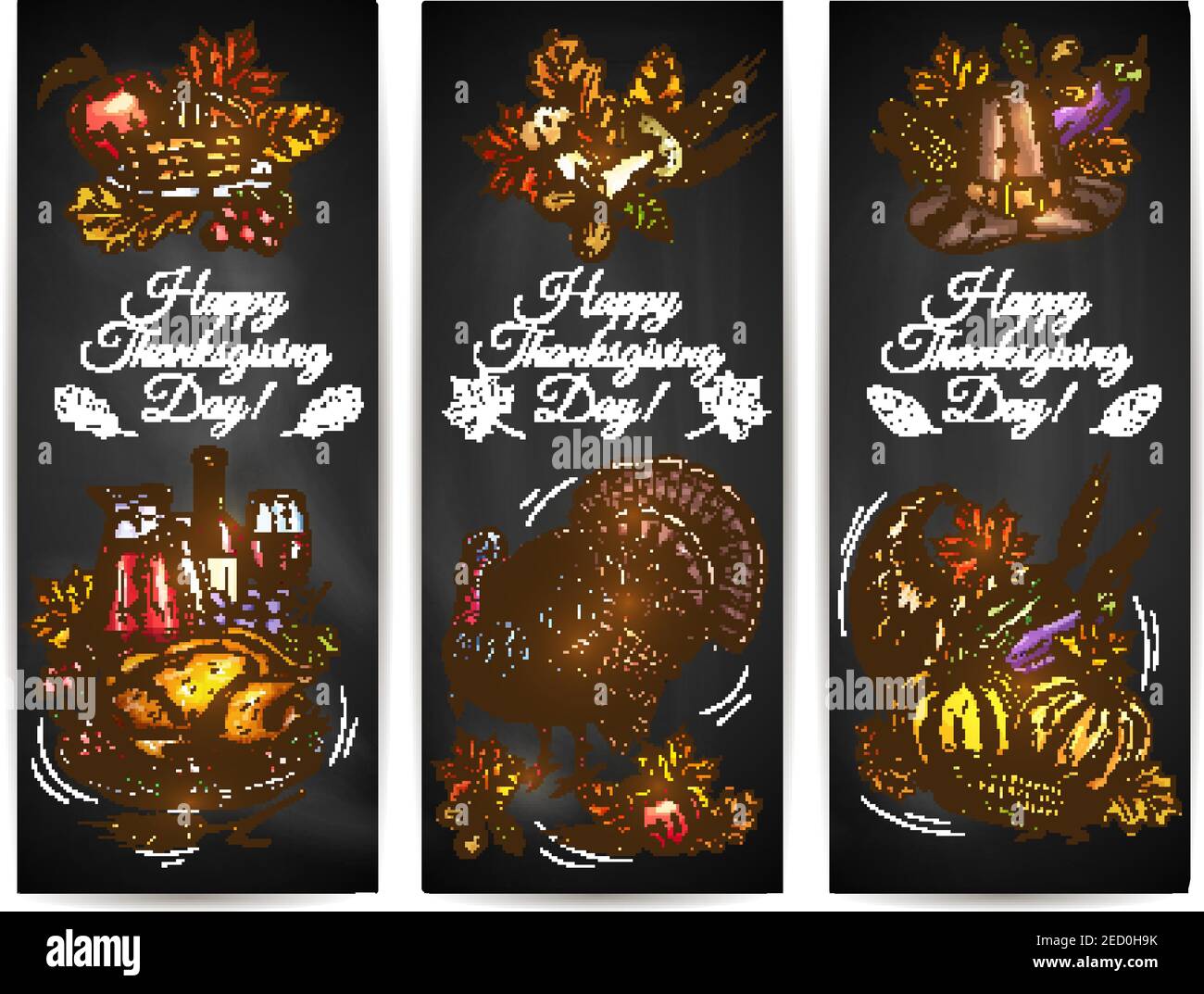Thanksgiving Day greeting banners, posters with traditional plenty of ...