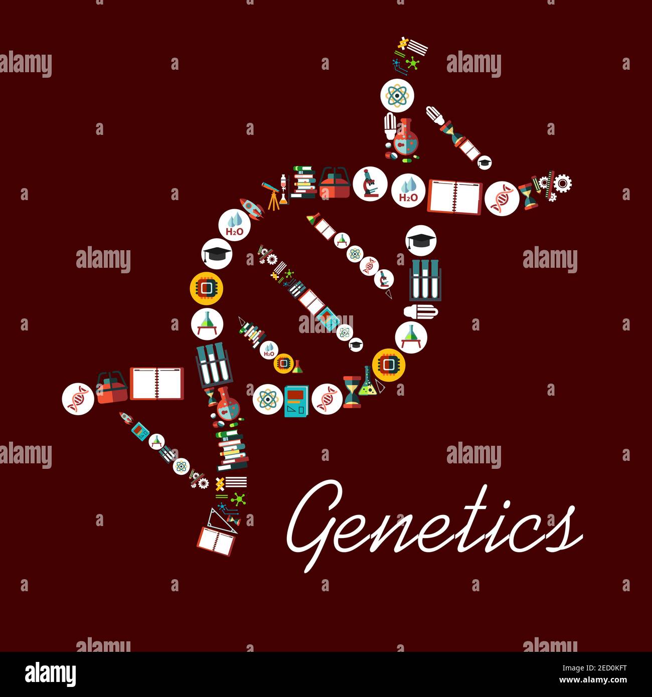 Genetic science symbols in DNA shape icon. Vector element with ...