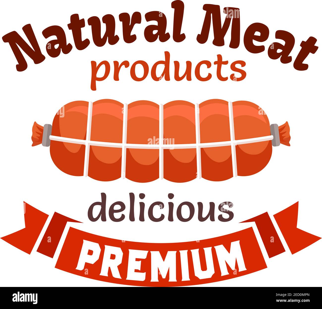 Natural meat products emblem. Smoked sausage, bacon loaf, meat ...