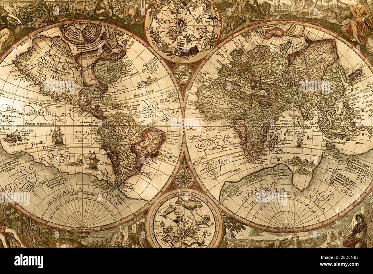 Beautiful vintage hand drawn map of known World from old book. Can be ...