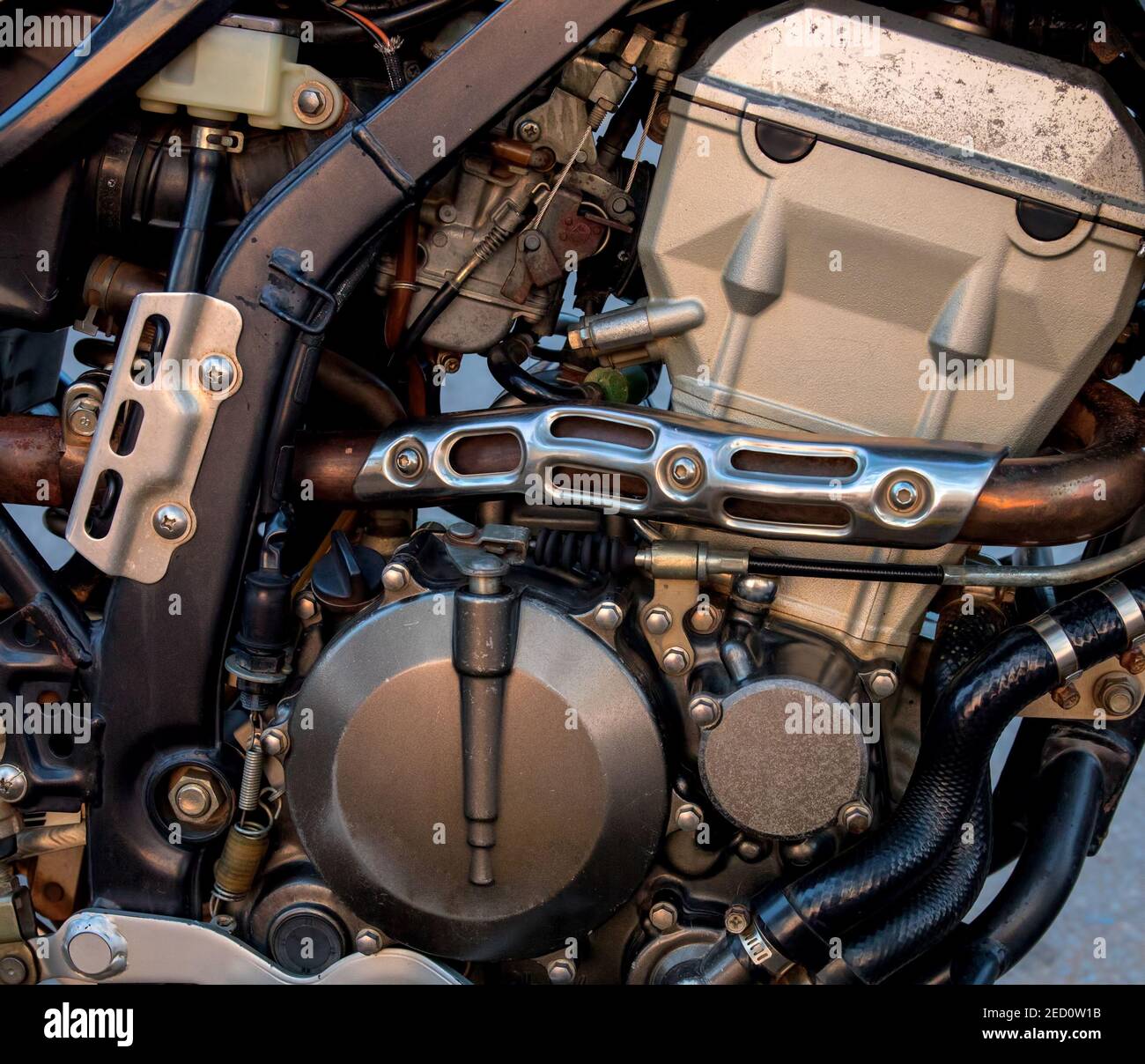 Industrial mechanical background. Modern motorbike engine. Vintage ...