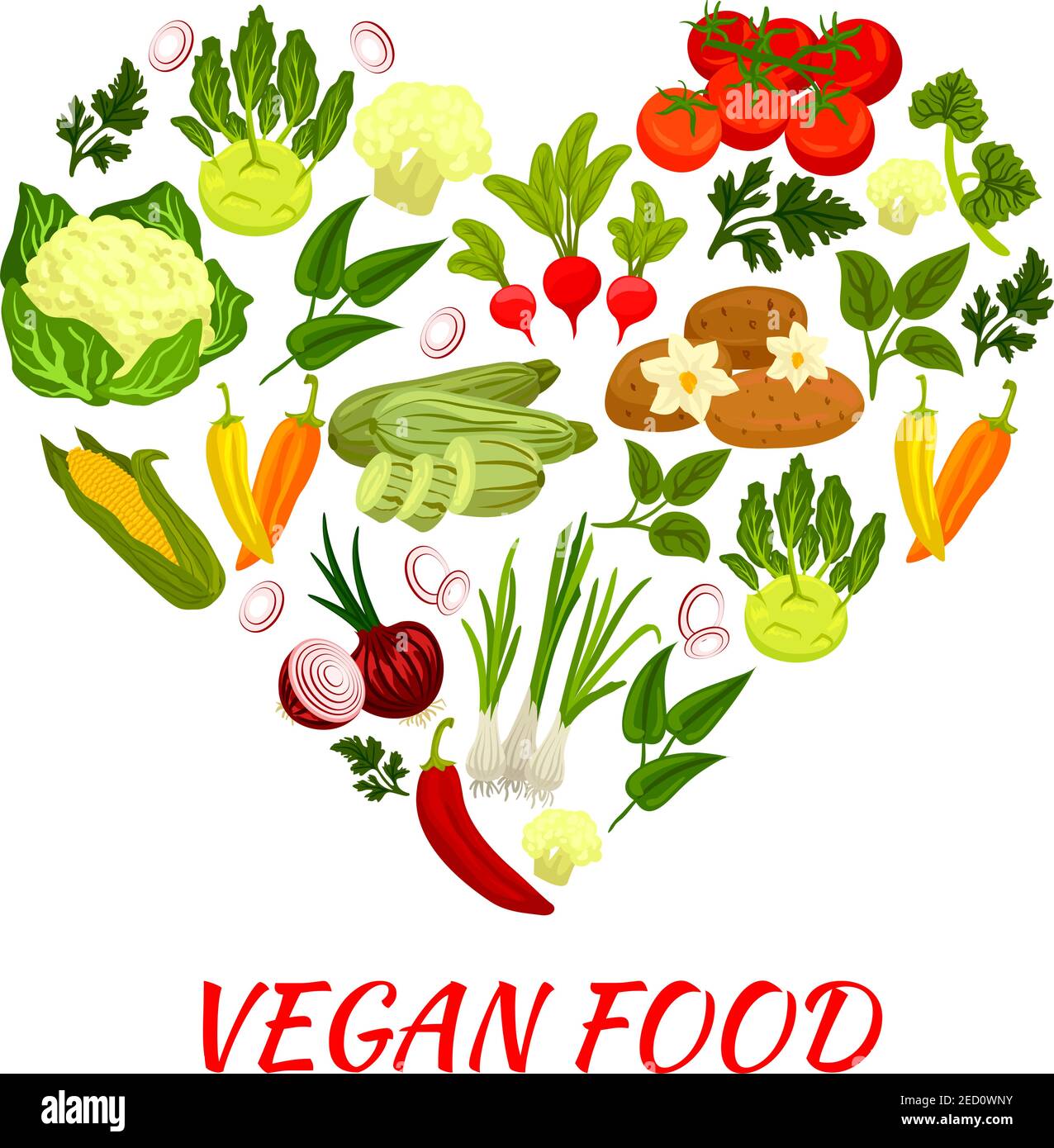 Heart shape icon with vegan vegetables elements of fresh ripe of ...