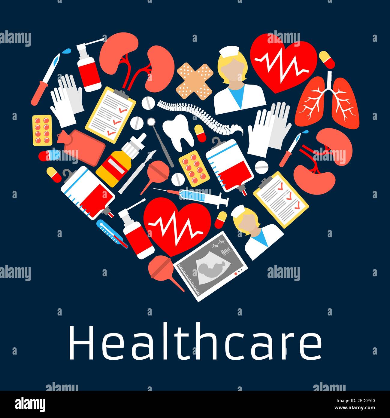 Heart shape emblem with medicine symbols. Vector cardiology medical ...