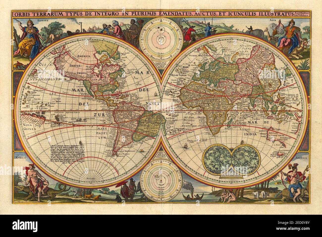 Beautiful vintage hand drawn map of known World from old book. Can be ...