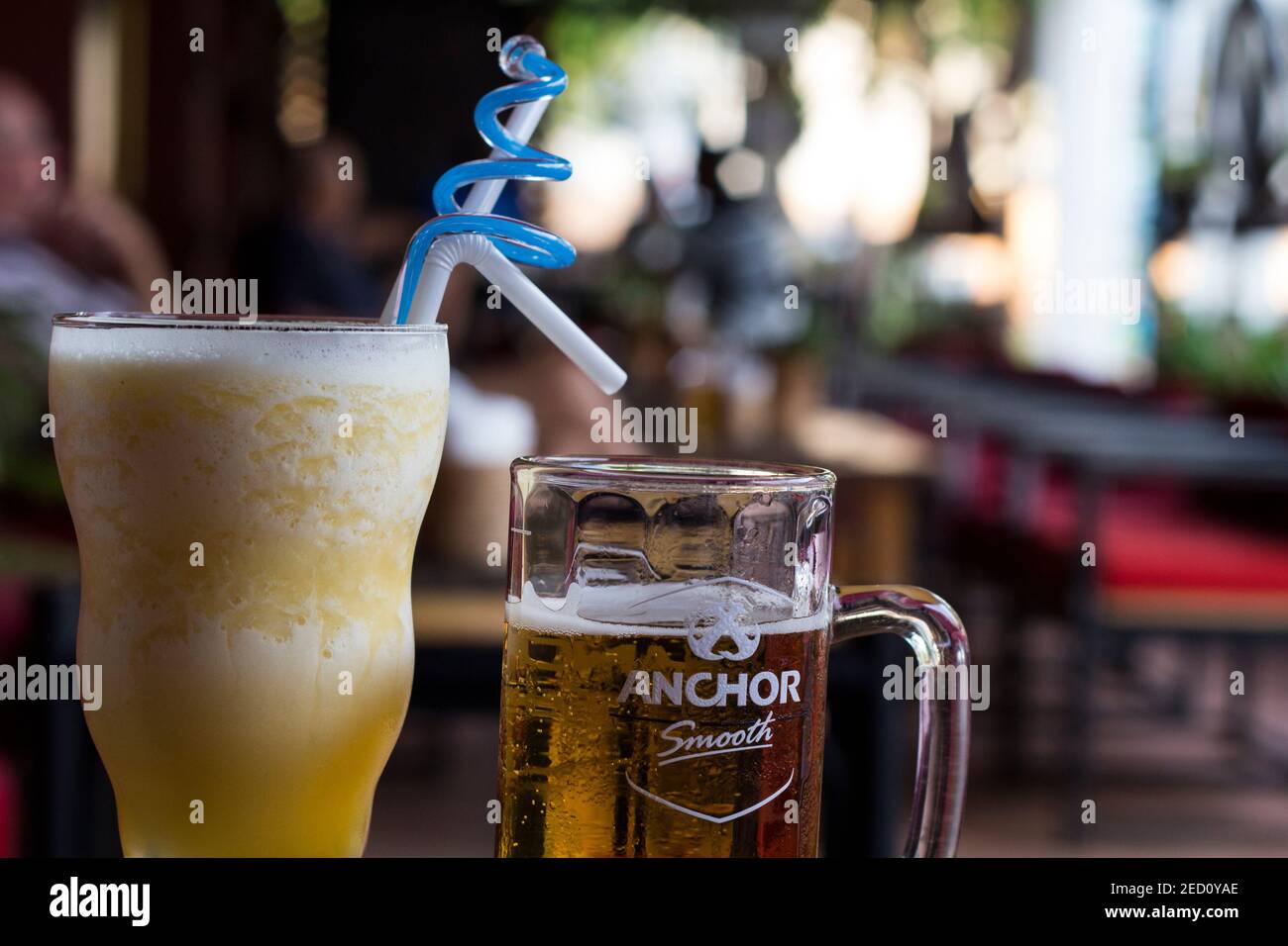 Siem Reap, Cambodia - 26 March 2018: fruit shake and Angkor draft beer ...