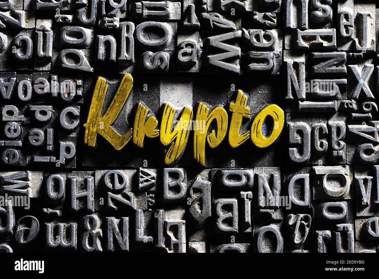 Old lead letters with golden writing, word Krypto Stock Photo - Alamy