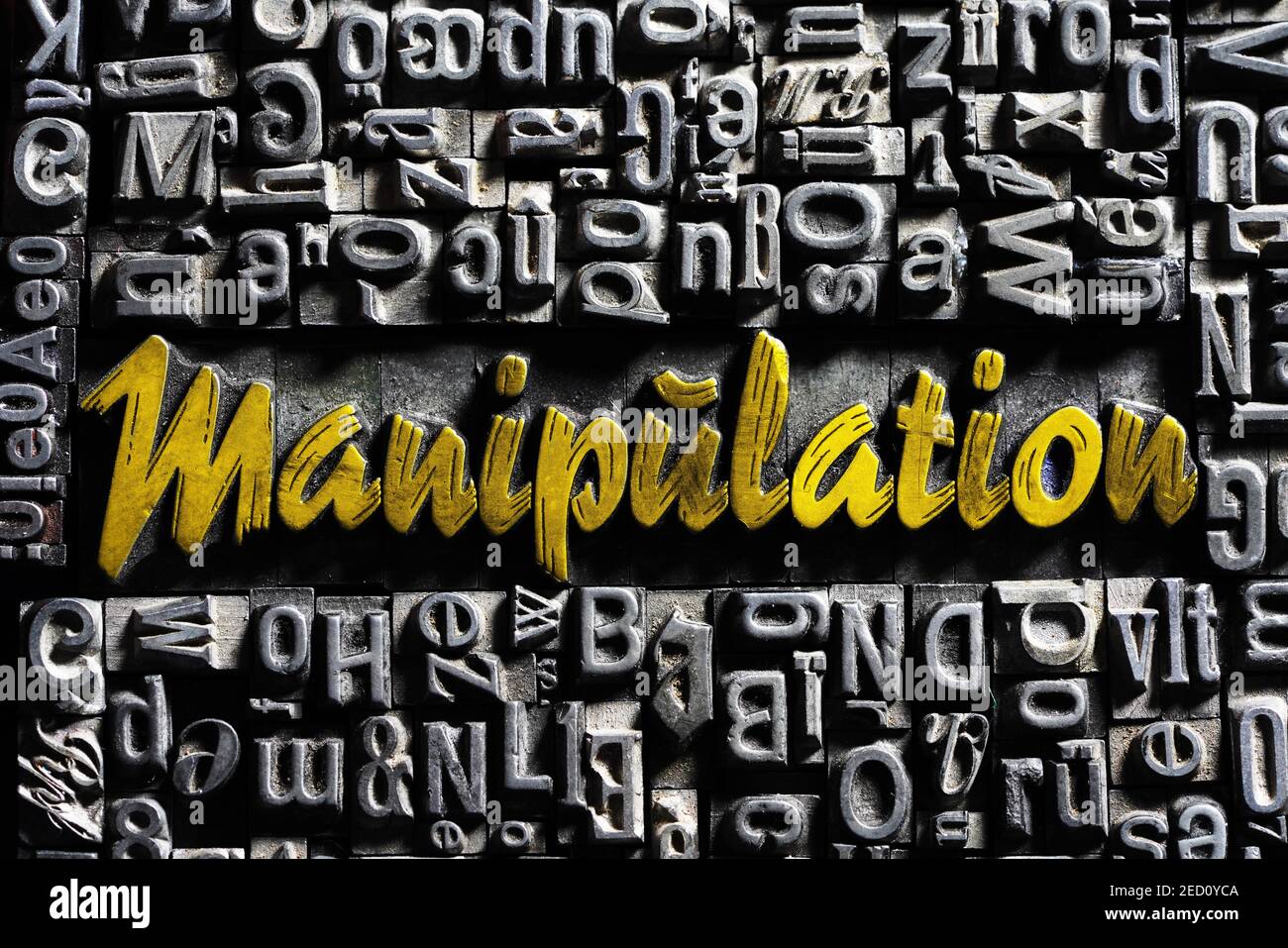 Old lead letters with golden writing, word manipulation Stock Photo - Alamy