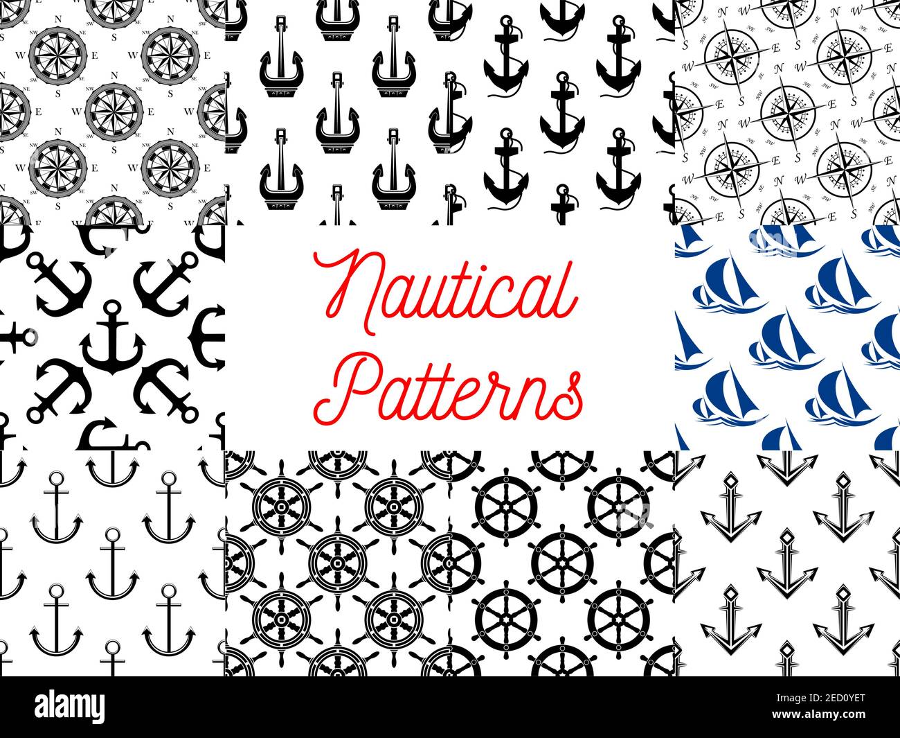 Nautical and marine concept patterns set. Vector pattern of anchor on ...