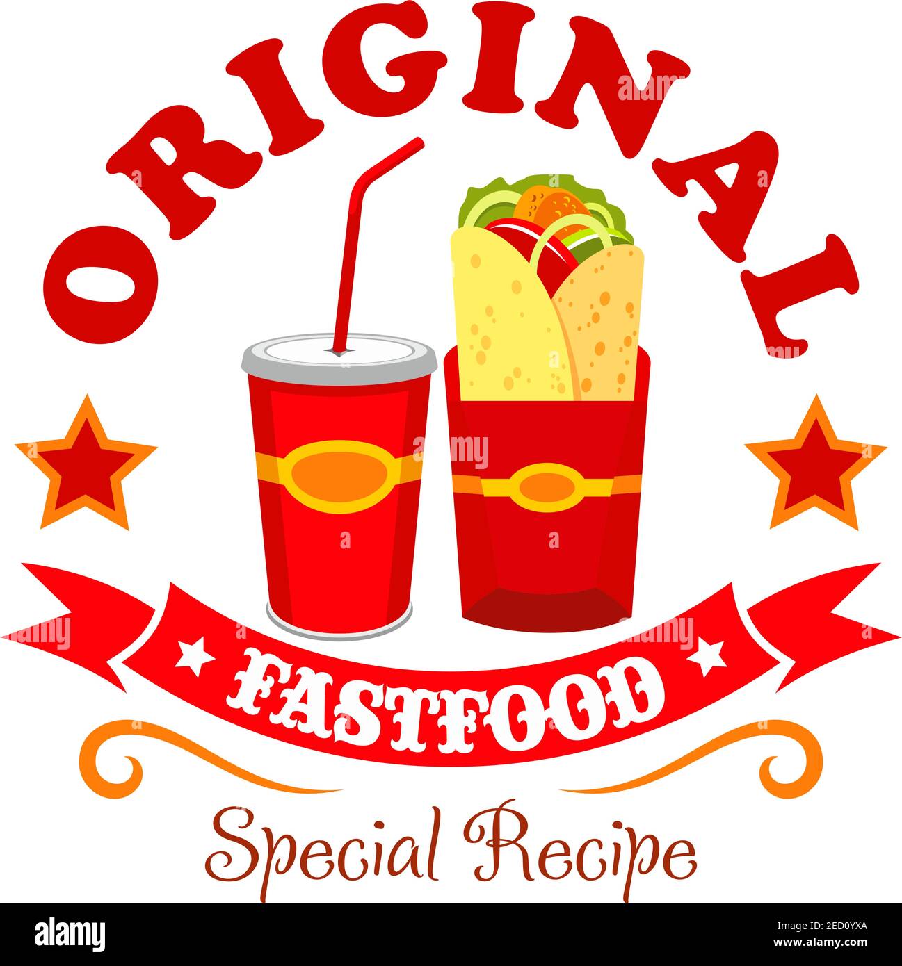 Burrito fast food emblem. Mexican bread wrap snack with meat and ...