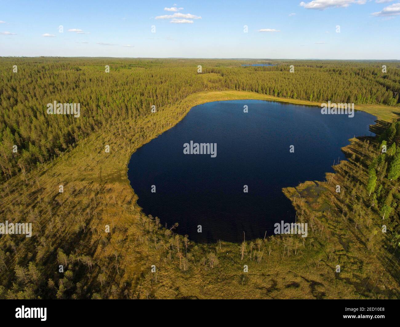 Lake, bog and forests near Suomussalmi, aerial view, Kainuu, Finland ...